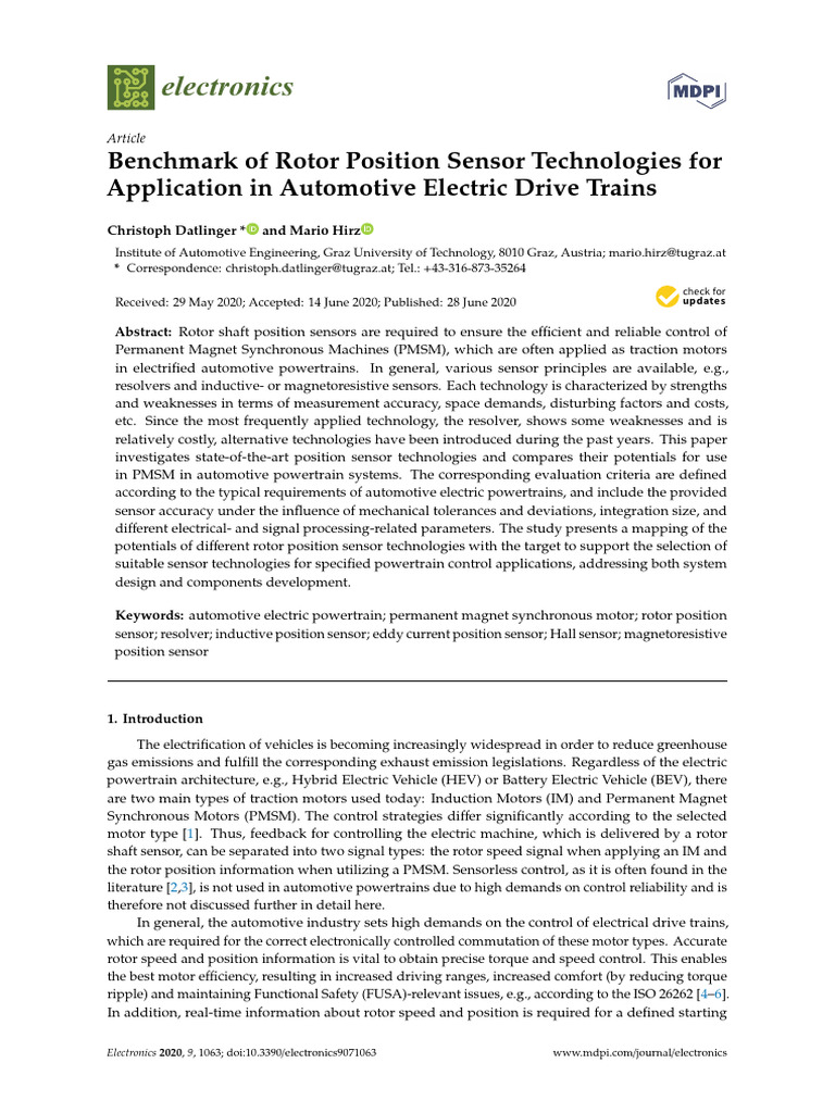 Benchmark of Rotor Position Sensor Technologies for Application in Automotive Electric Drive ...