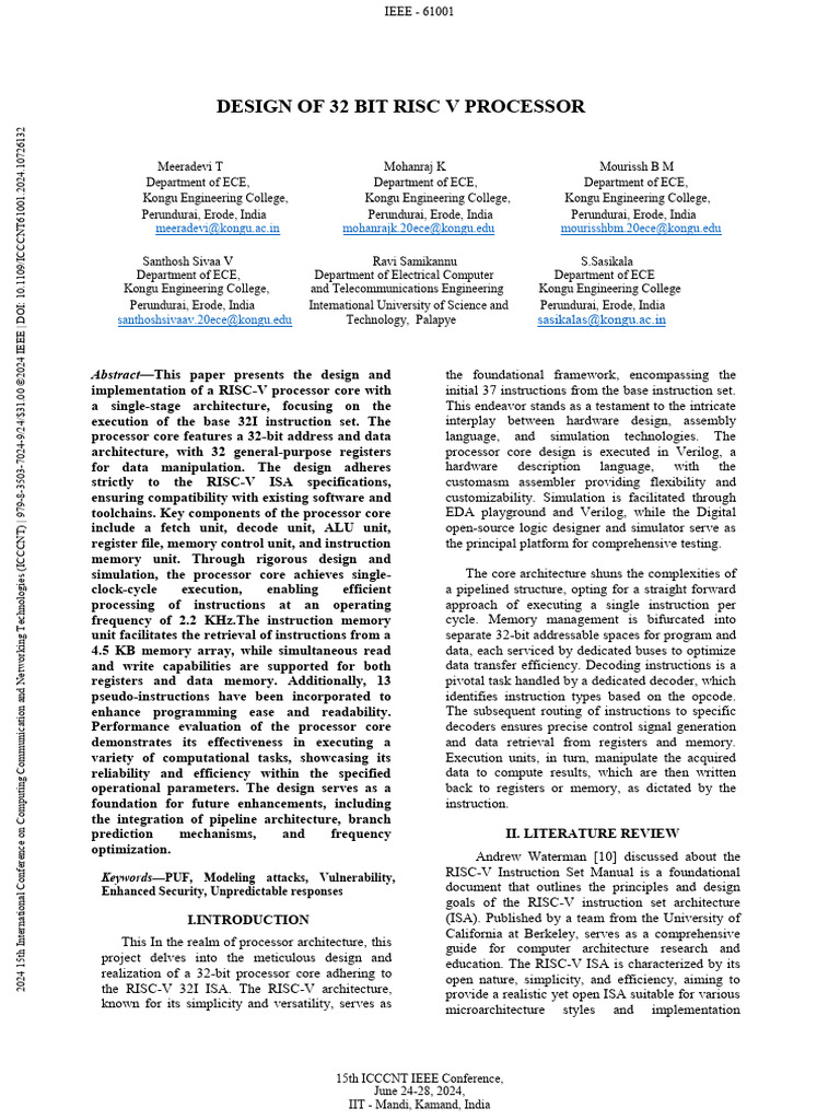 Design of 32 Bit RISC V Processor | PDF | Central Processing Unit | Parallel Computing