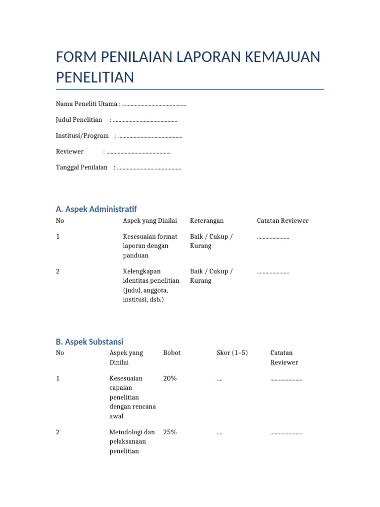Form Penilaian Laporan Penelitian | PDF