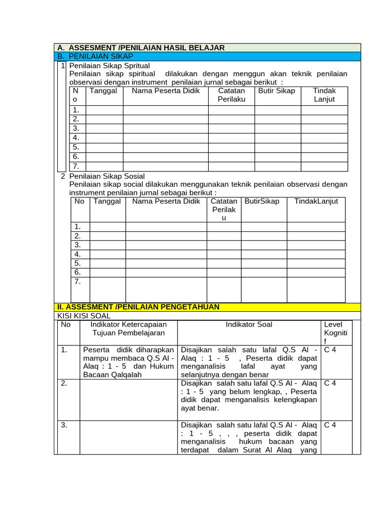 Instrument Penilaian Bab 1 | PDF