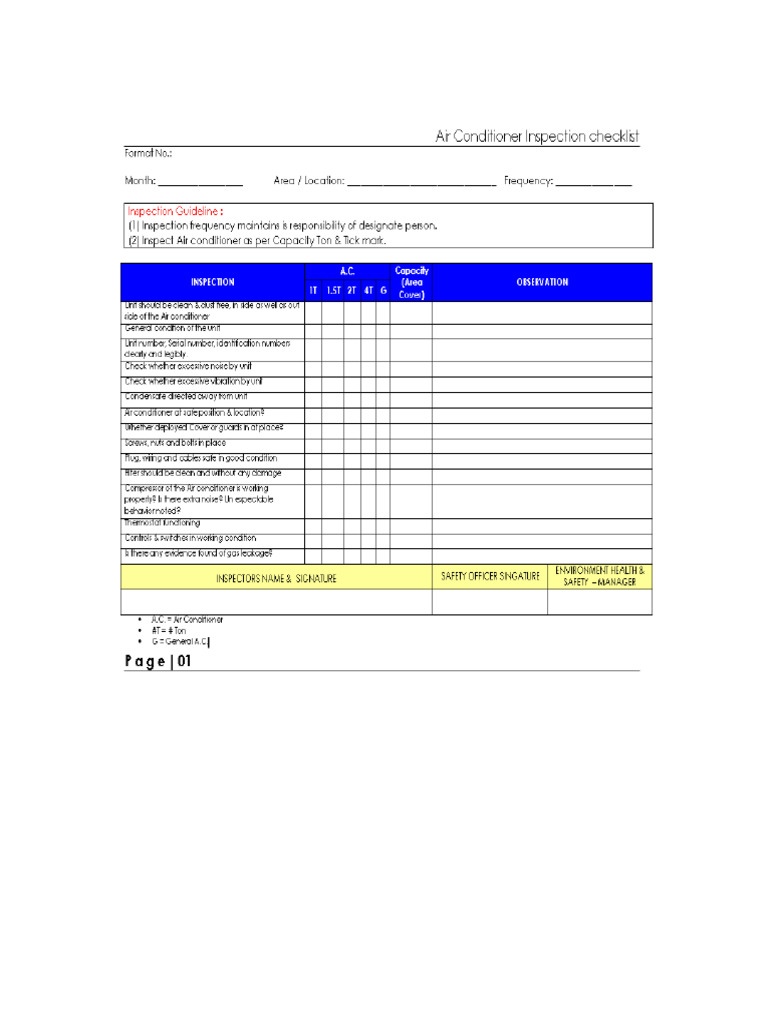 Air Conditioner Checklist | PDF