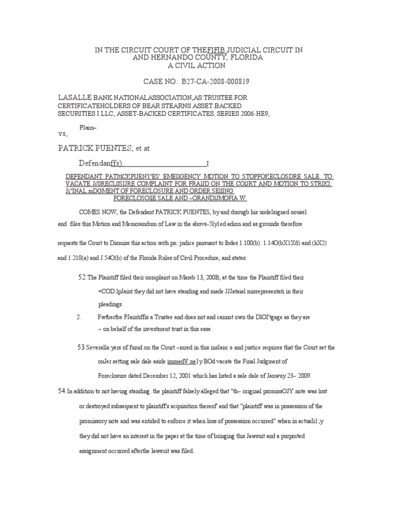 April Charney Emergency Motion to Stop Foreclosure Sale 1 | Foreclosure ...