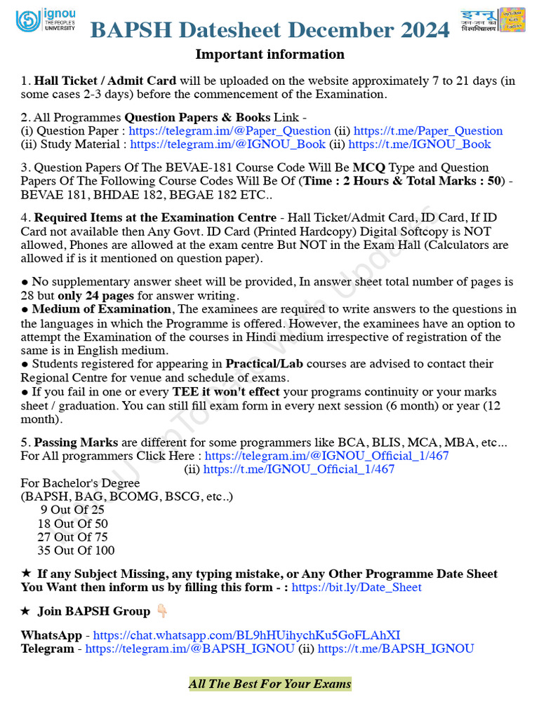 BAPSH DateSheet Dec 2024 @UpToDateWithUpdates | PDF | Educational ...