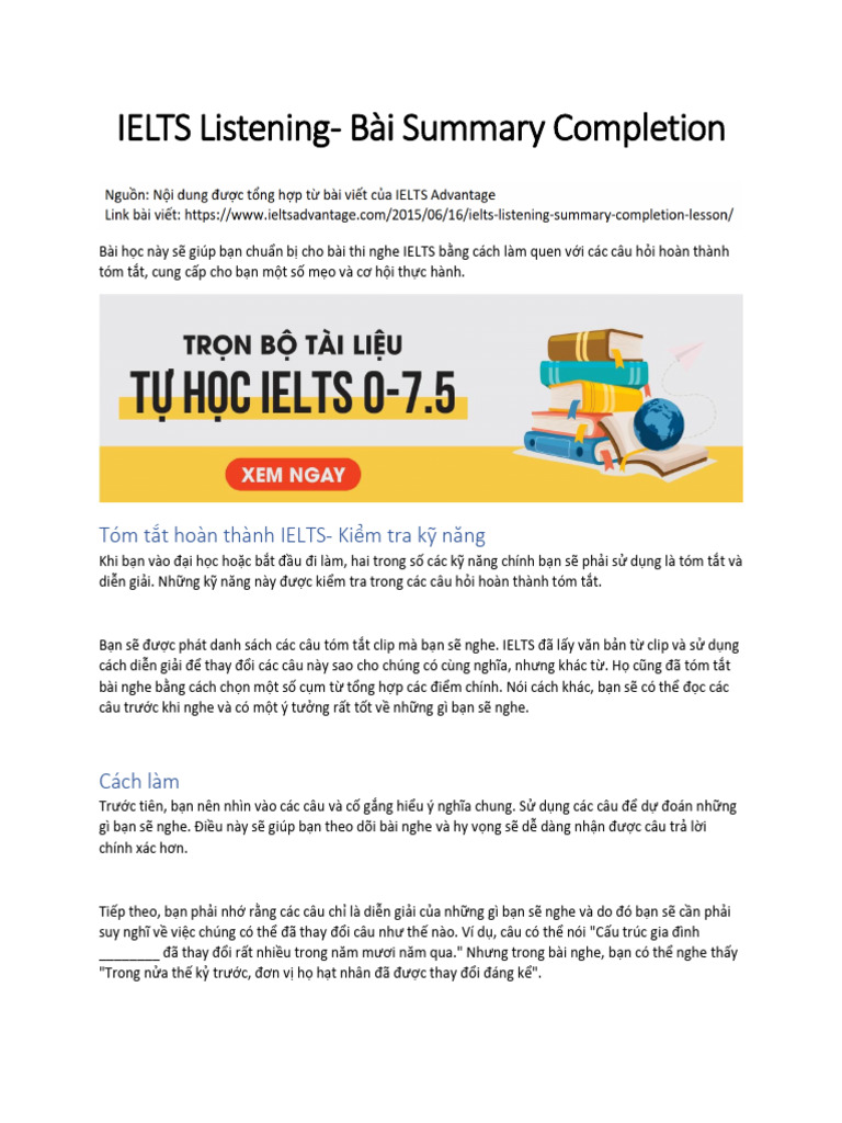 IELTS Listening-Summary Completion | PDF