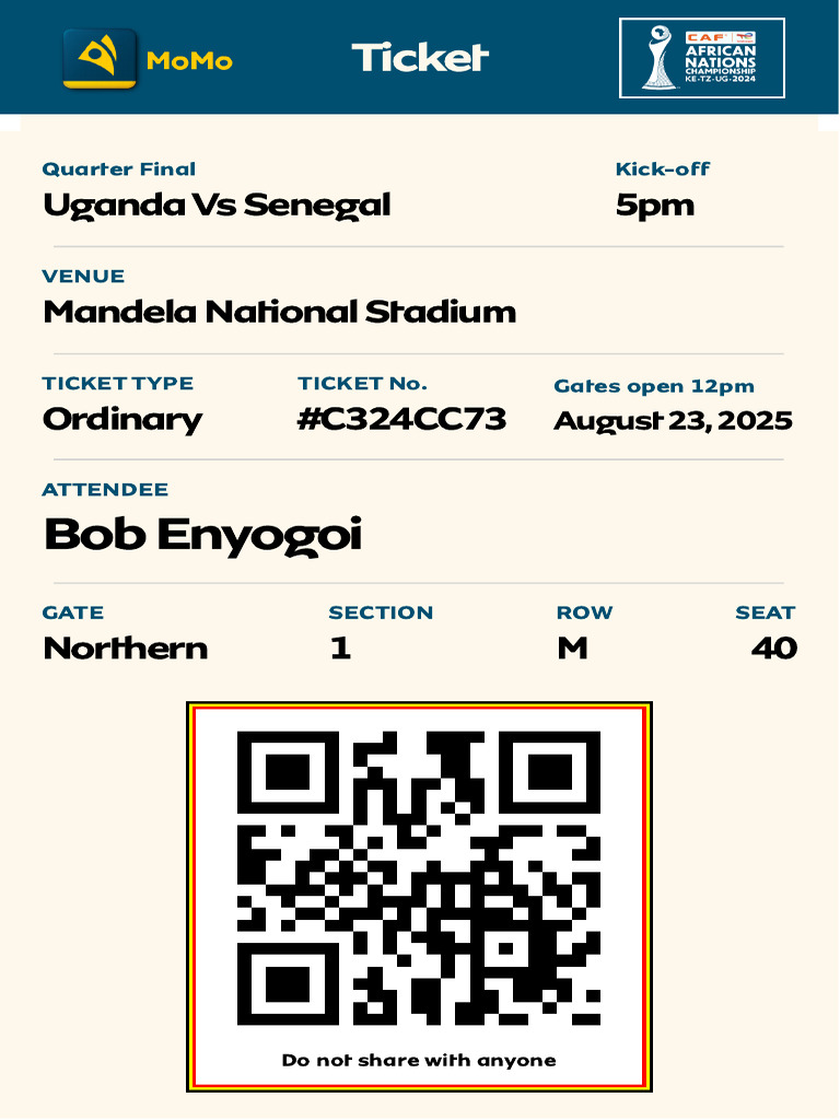 Uganda vs Senegal Quarter Final Ticket | PDF