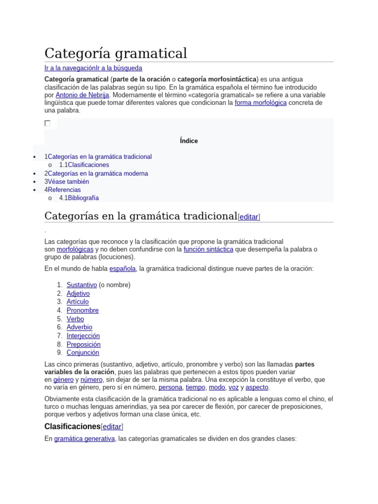 Nueve categorías gramaticales explicadas | PDF | Parte del discurso ...