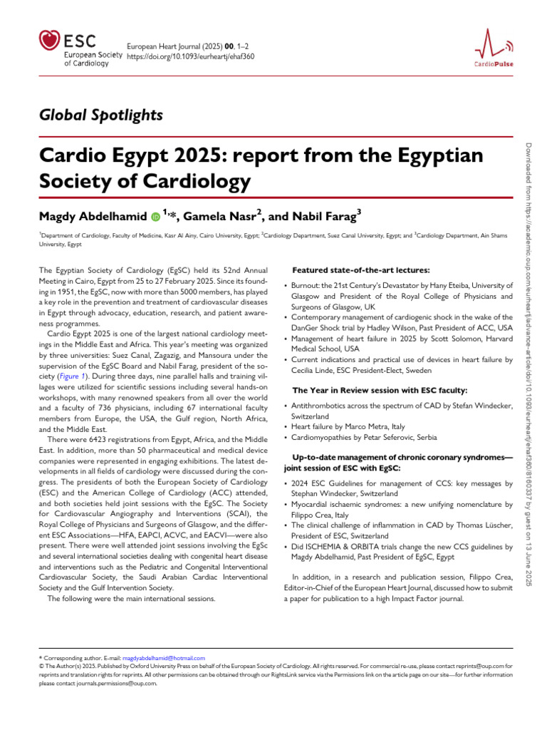 Cardio Egypt 2025: Key Highlights | PDF | Cardiology | Medicine
