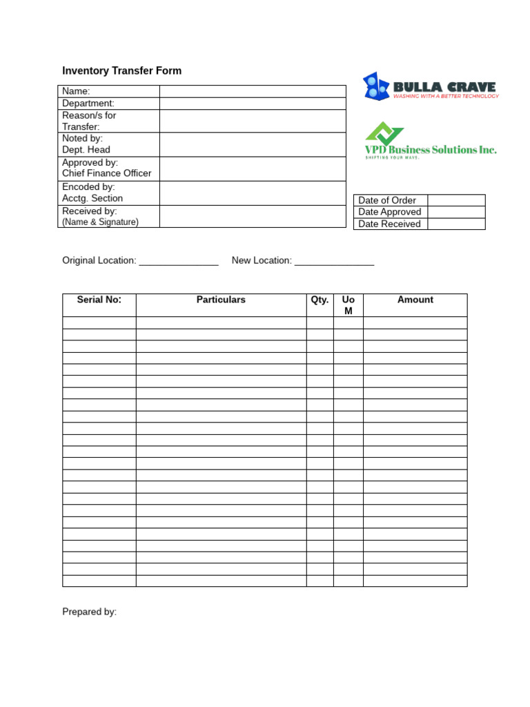 Inventory Transfer Report Form | PDF