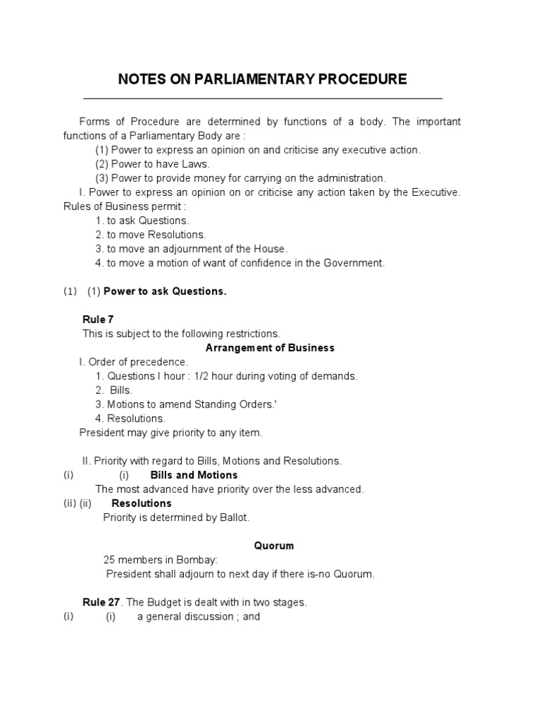 Notes On Parliamentary Procedure - Dr. B.R.ambedkar | PDF