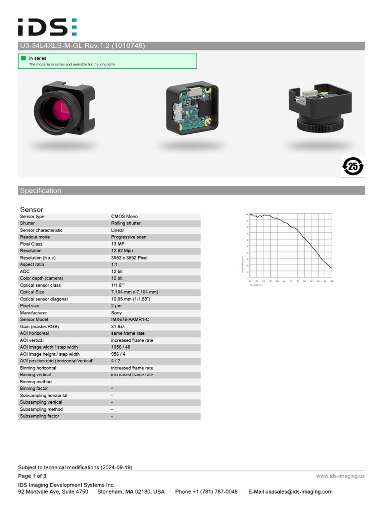 iDS, U3-34L4XLS-M-GL - Rev - 1 - 2 (IMX676) | PDF | Frame Rate | Pixel