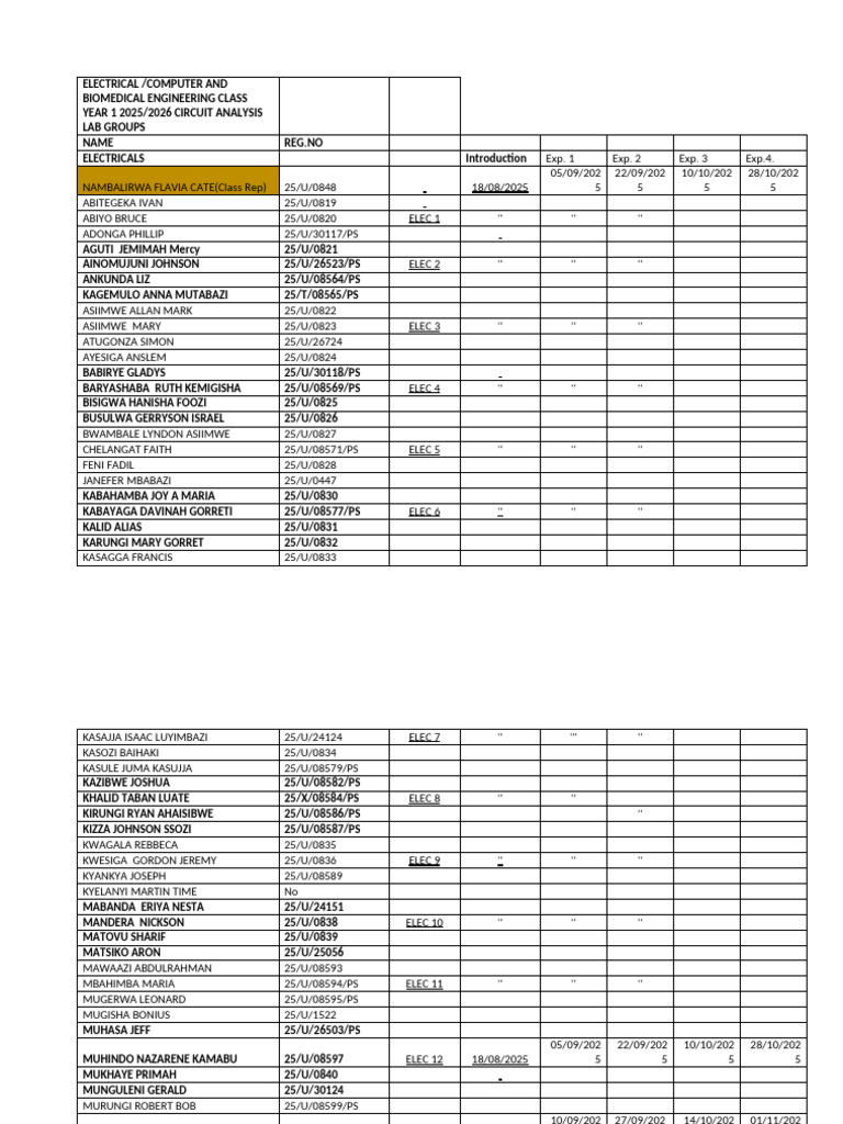 Lab Timetable For Year Ones 2025 | PDF