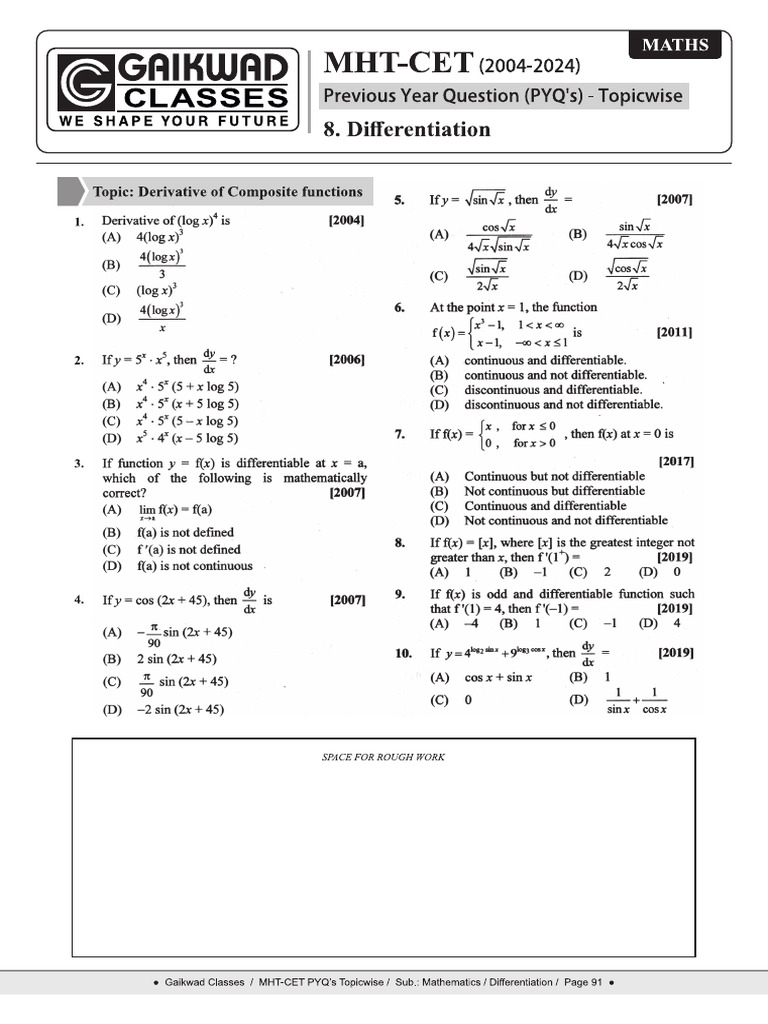 08 Differentiation - Class 12th - 91-105 | PDF