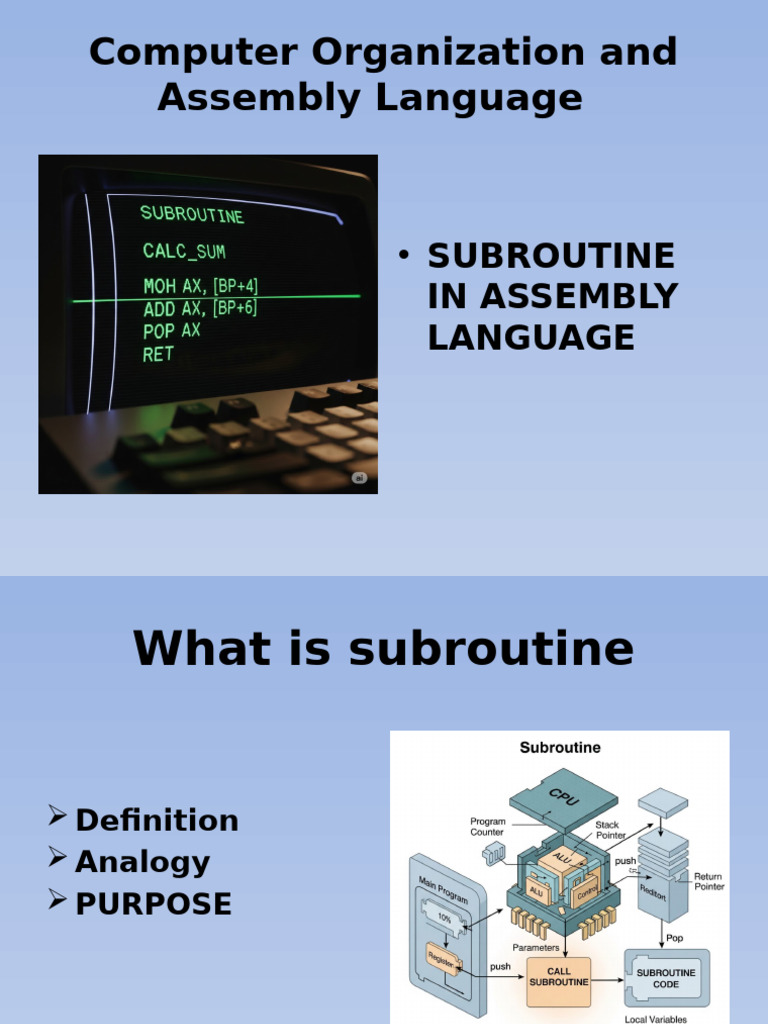 Assembly Language Subroutines & Stacks | PDF