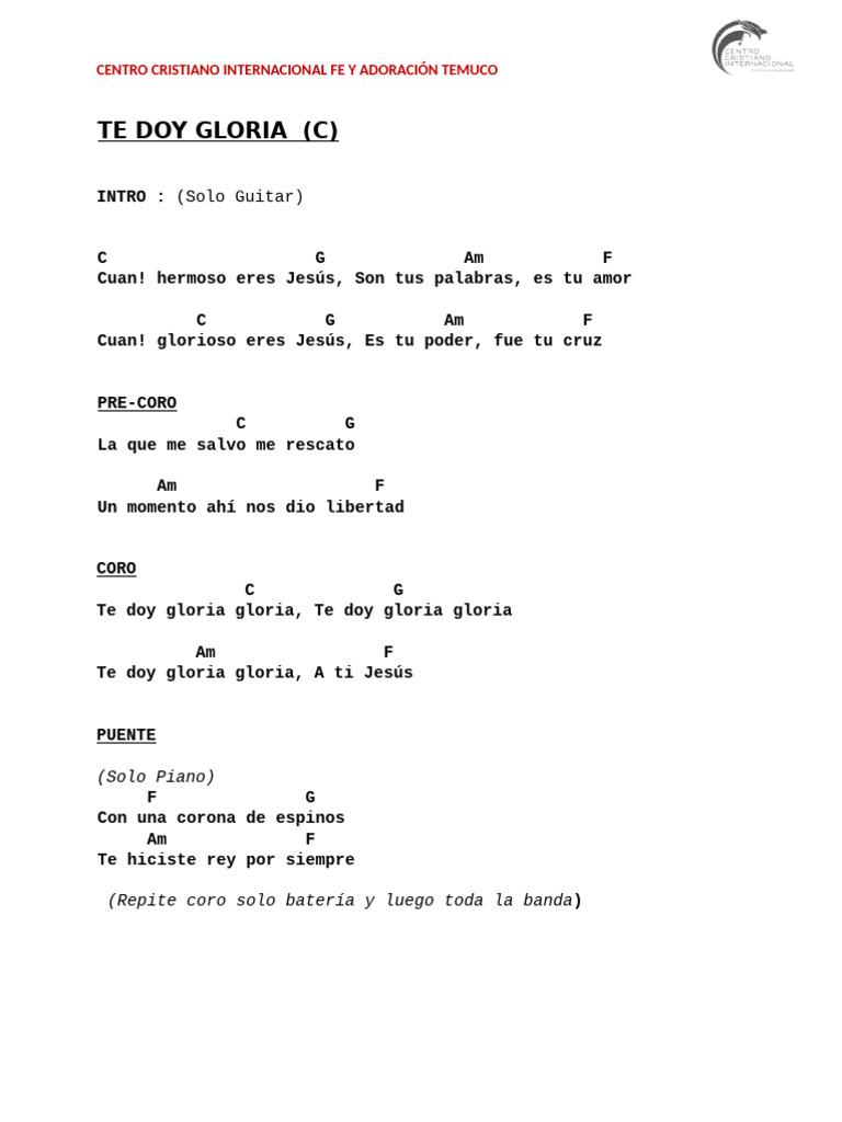 Acordes de "Te doy gloria" | PDF