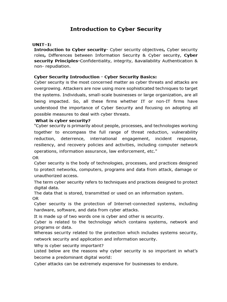 Introduction To Cyber Security Basics Pdf Security Computer Security