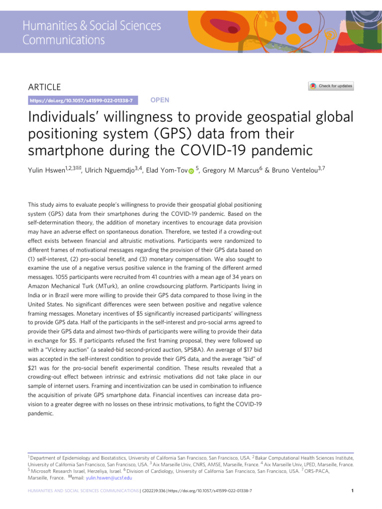 Geotagging.s41599 022 01338 7 | PDF | Psychological Concepts