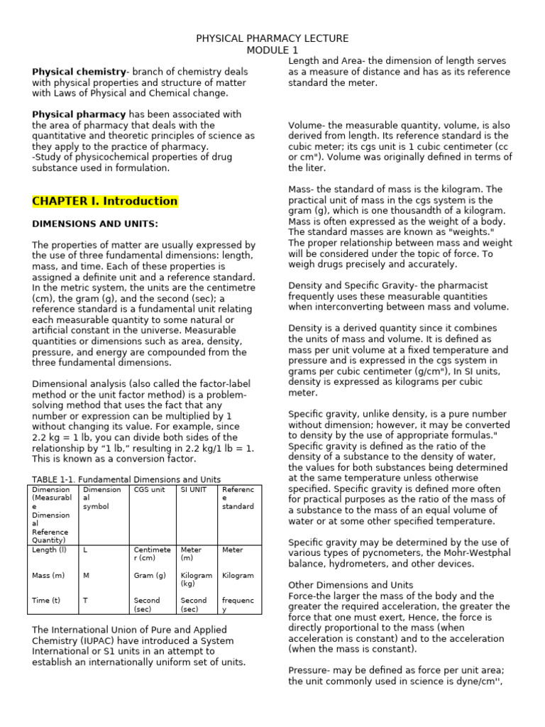 Module 1 Physical Pharmacy | PDF | Gases | Intermolecular Force