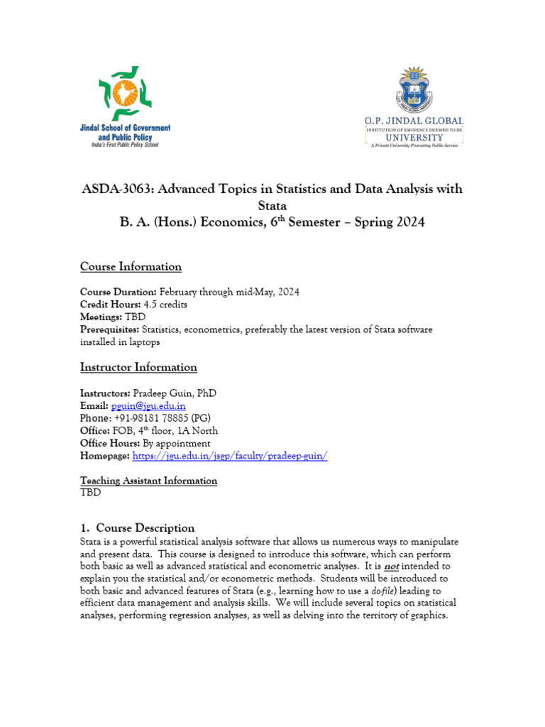 Advanced Stata for Data Analysis Course | PDF | Econometrics | Statistics