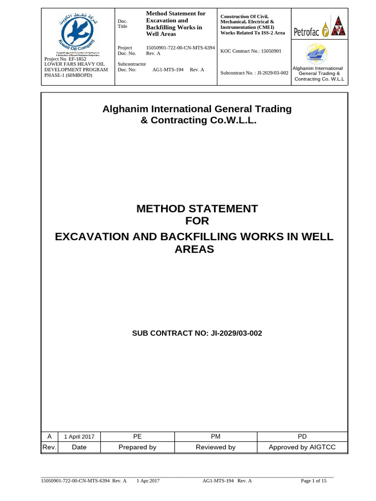 Excavation Method Statement for KOC | PDF