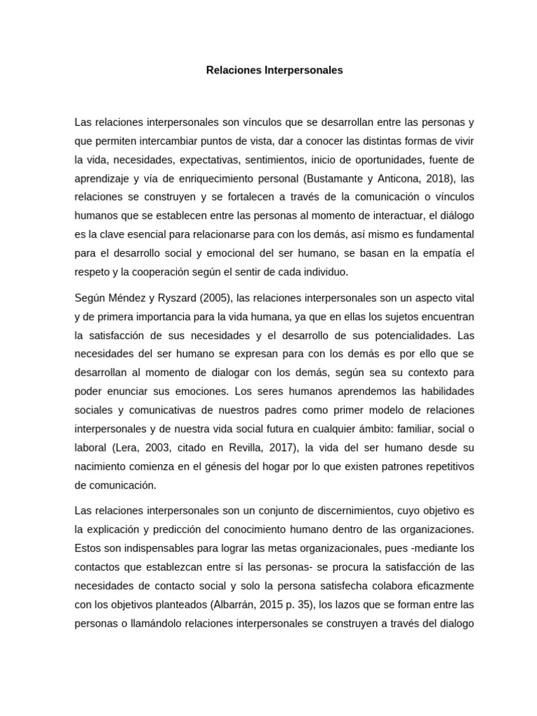 Tipos y Importancia de Relaciones Interpersonales | PDF ...