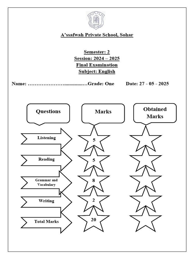 Final Exam Grade 1 English Qp Pdf Chess Openings Chess