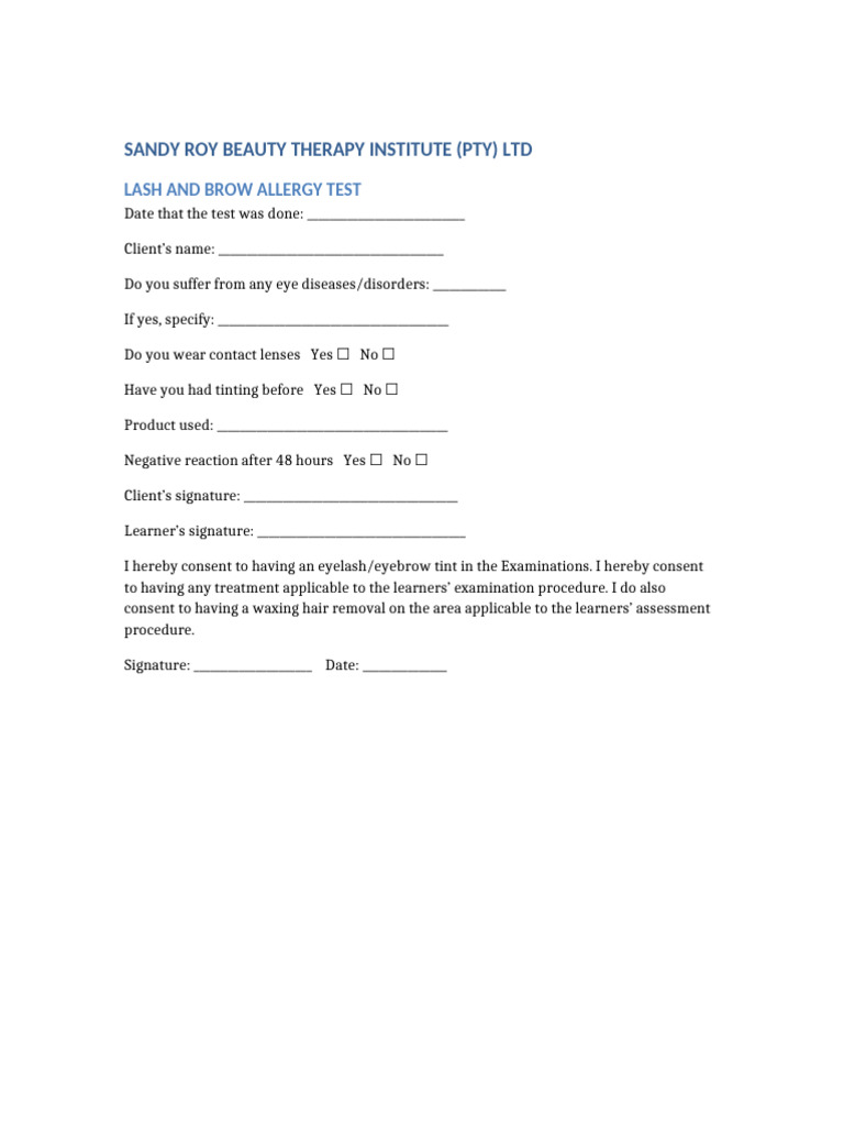 Allergy Test Consent for Cidesco Exam | PDF