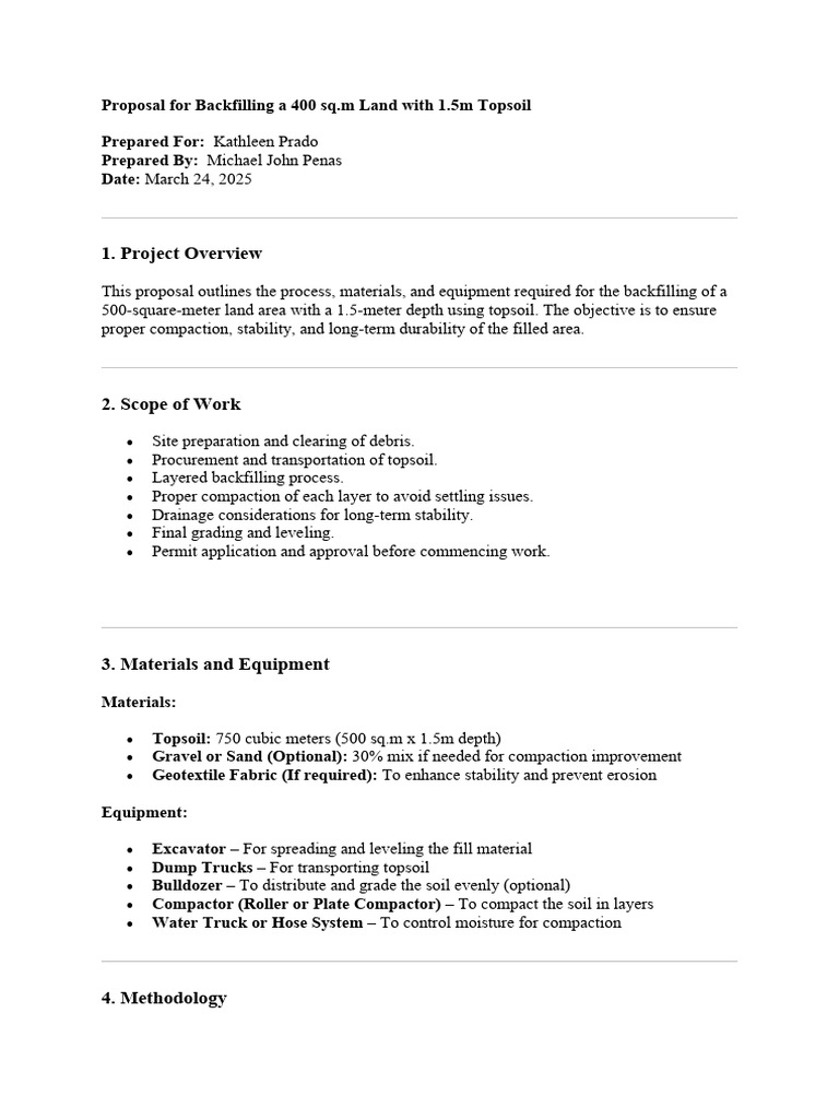 Backfilling Proposal for 500 sq.m Land | PDF | Topsoil | Natural Materials