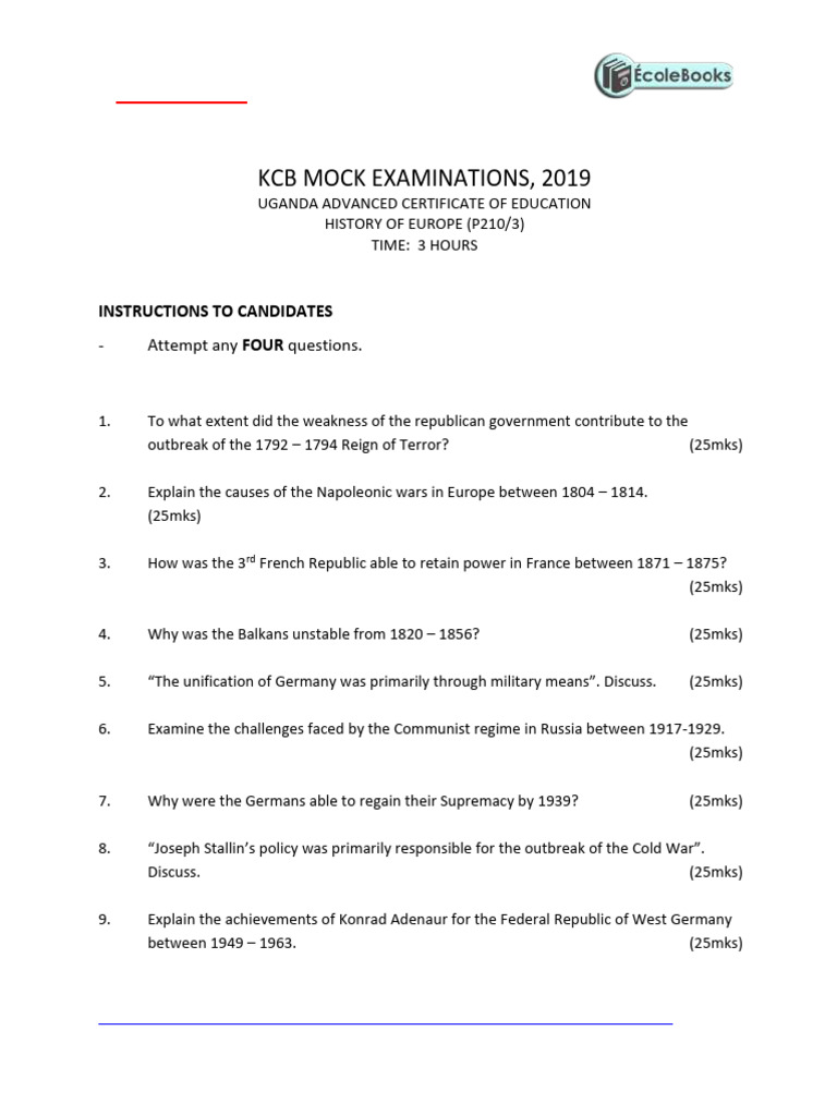 s.6 History p3 KCB Mock 2019 | PDF