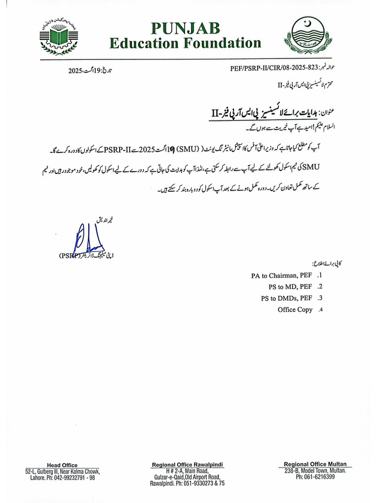 Smu Visits of Psrp-II Schools | PDF