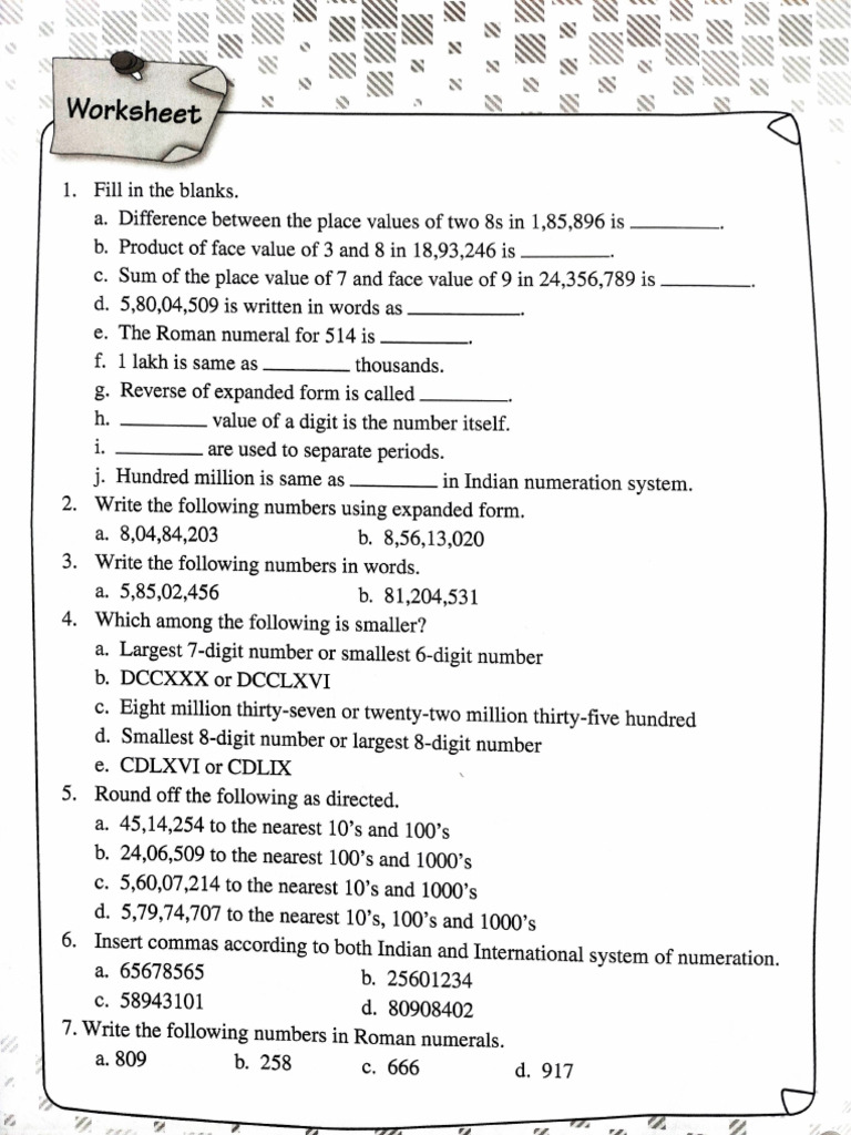 Class 5th Chapter 1,2 Worksheet (Rough Notebook) | PDF