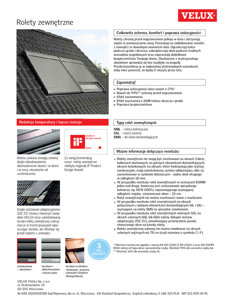 Karta Velux Rolety Zewnetrzne | PDF