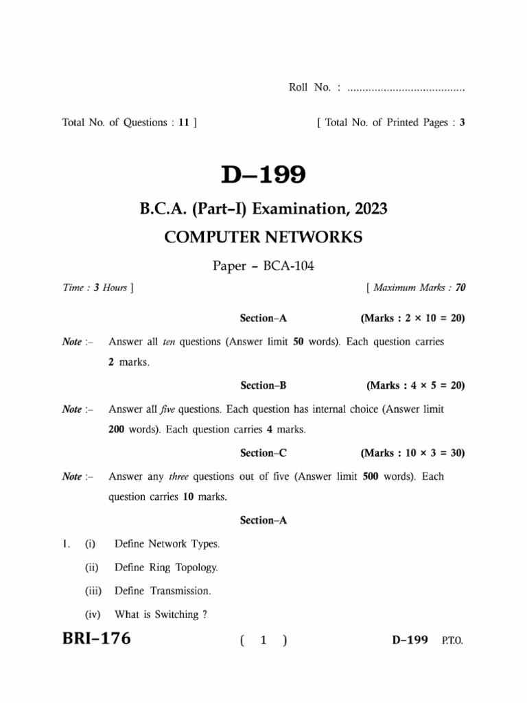 Bca Part 1 Computer Networks D 199 2023 | PDF