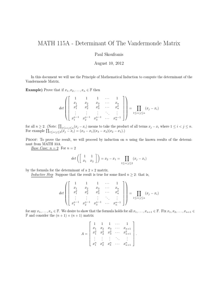 Vandermonde Matrix Determinant Proof | PDF | Algorithms | Computational ...