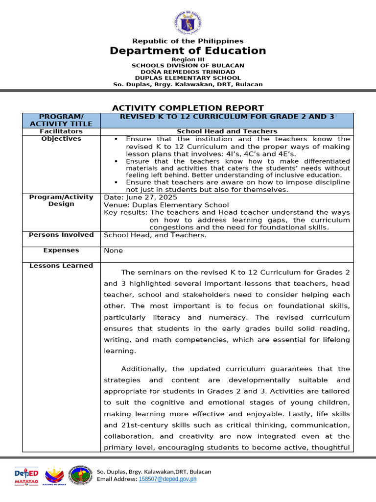 June 27 2025 ACR Revised K to 12 Curriculum for Grade 2 and 3 | PDF ...