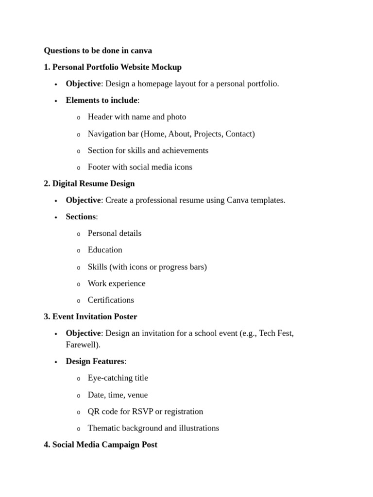 Questions To Be Done in Canva | PDF