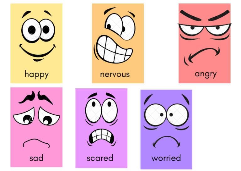 Facial Expressions Emotions Flashcards in Colorful Cartoon Style | PDF
