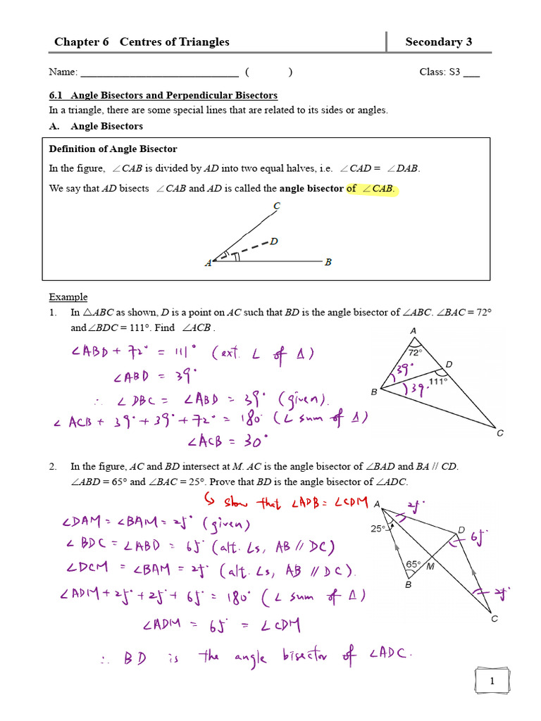 S3 Ch6 Centres of Triangles Completed | PDF | Geometric Shapes ...