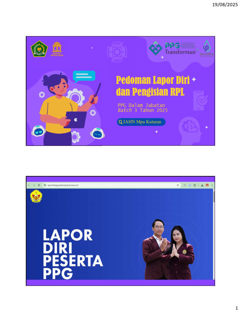 Pedoman Lapor Diri Dan Pengsian RPL PPG Batch 3 2025 IMK | PDF