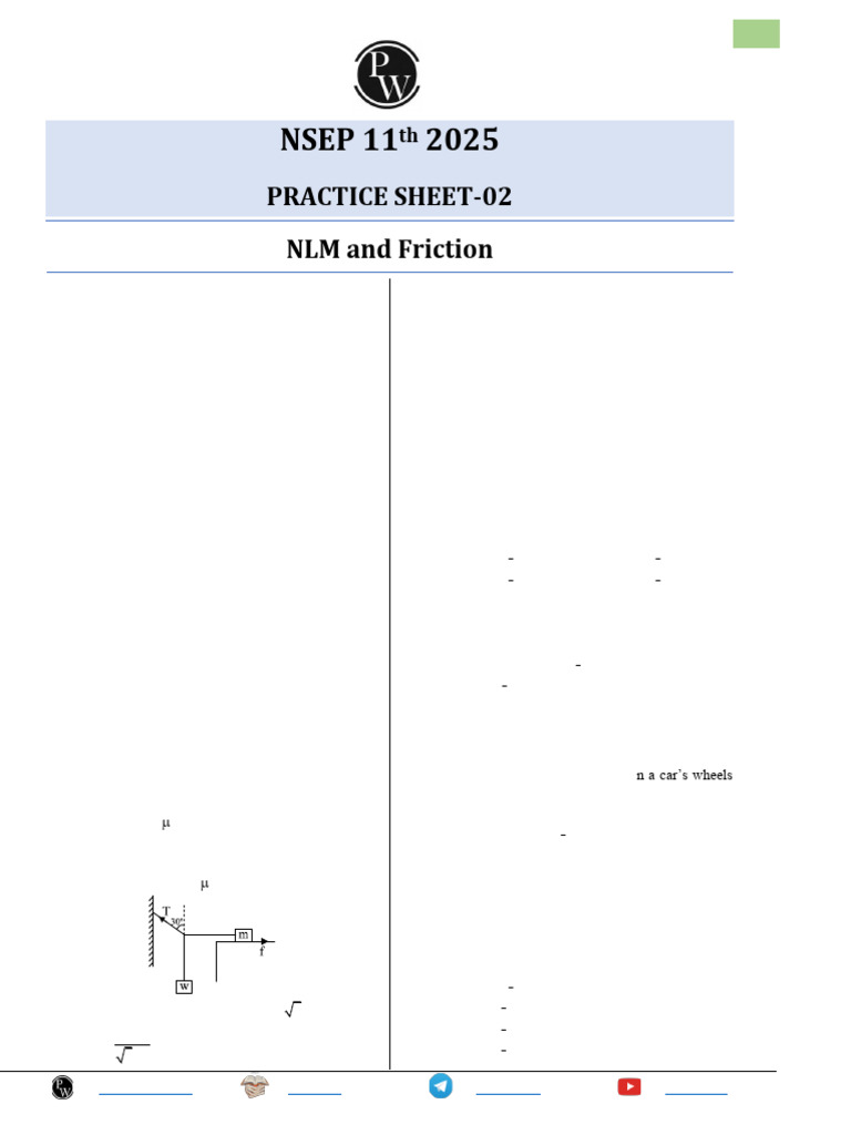 68596094b8555dc5d57de12b - ## - NLM and Friction - Practice Sheet 02 (Only PDF | PDF | Friction ...