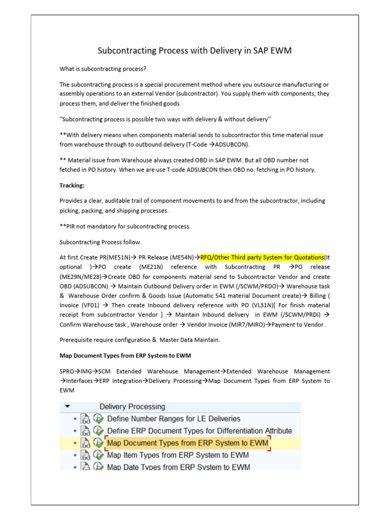 Subcontracting Process With Delivery in SAP EWM | PDF | Warehouse ...