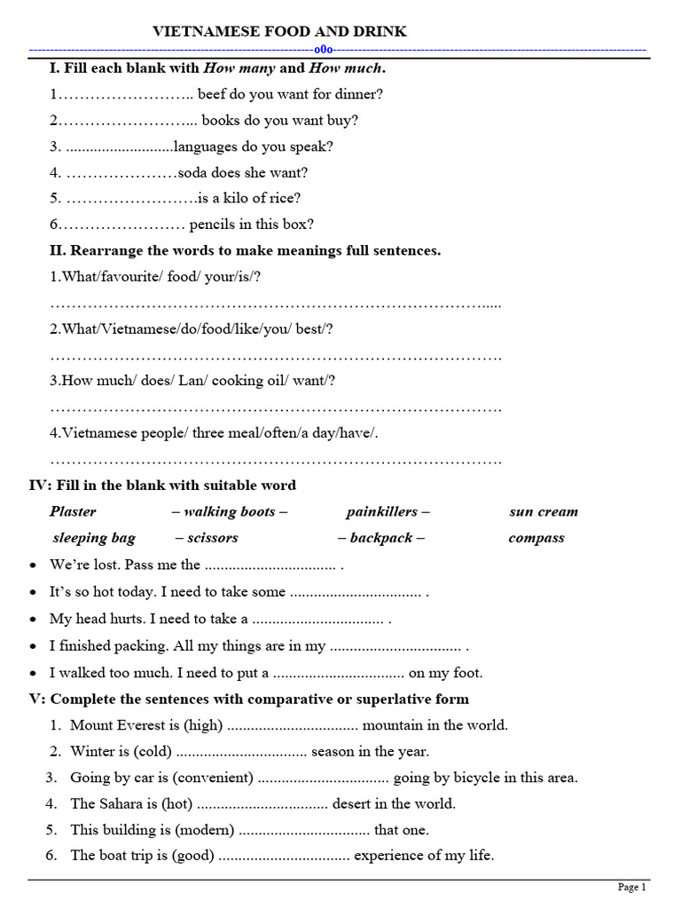 Vietnamese Food and Drink Exercises | PDF | Foods | Cuisine