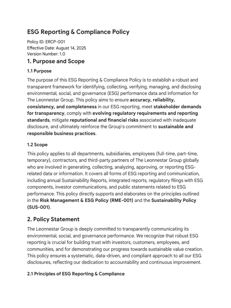 ESG Reporting & Compliance Policy Guide | PDF | Regulatory Compliance ...