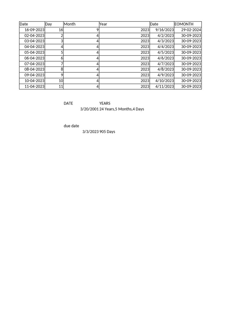 20 Date Formulas in Excel | PDF