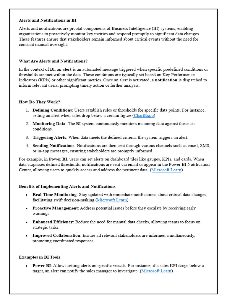 Alerts and Notifications in BI | PDF | Performance Indicator ...