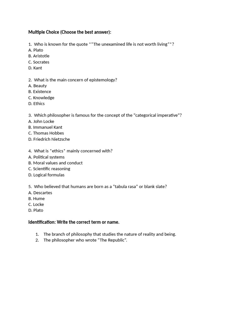 Philosophy Test | PDF