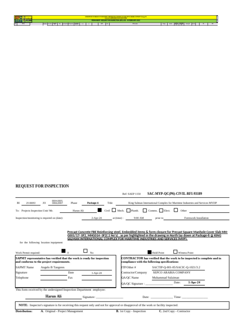 RFI Log for King Salman Complex Inspection | PDF | Concrete | Building ...