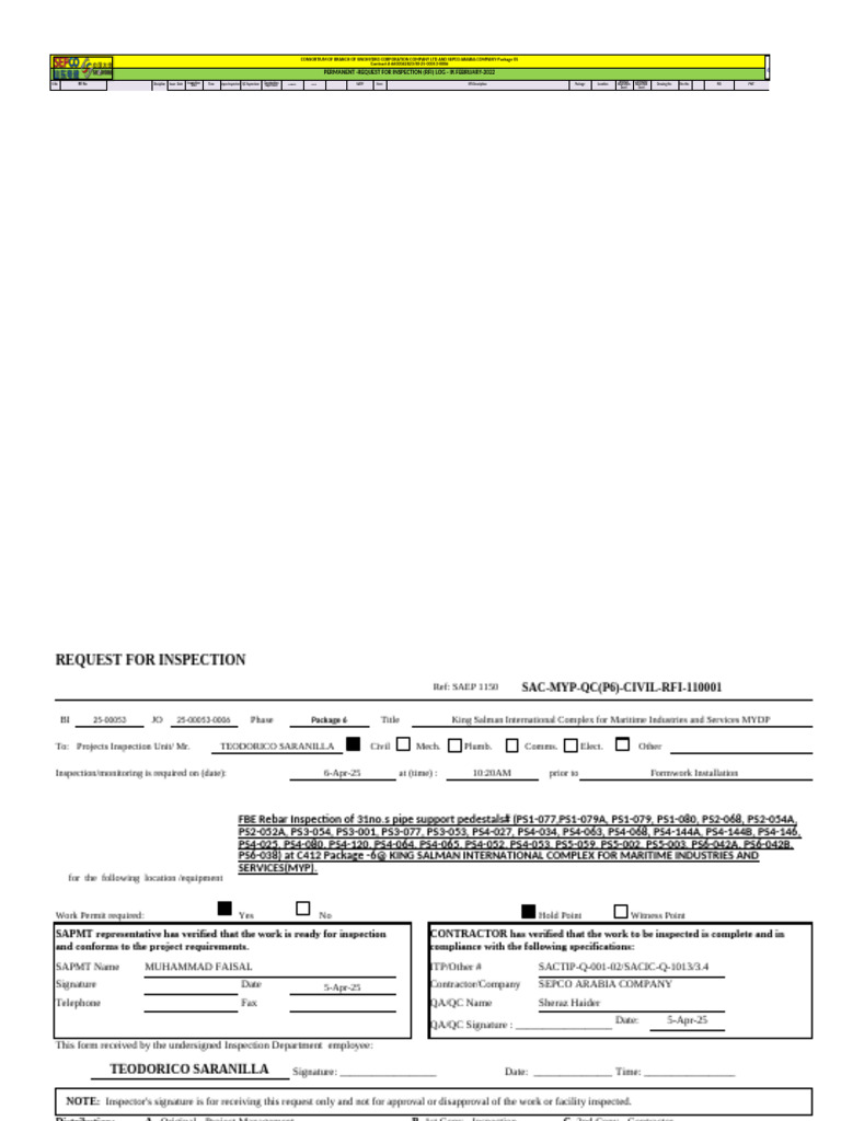 SACIC Q 1013 Rev. 05 FBE Reinforcing Steel, Embedded Items, and Form Closure Inspection | PDF ...