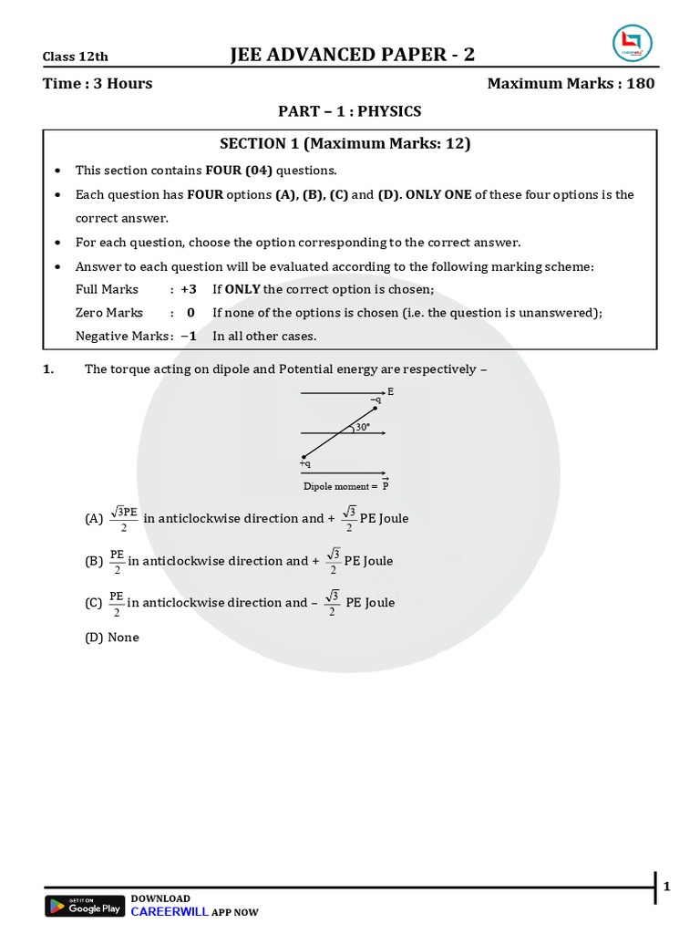JEE Advanced Paper 2 Physics Questions | PDF | Alkene | Chemical Reactions