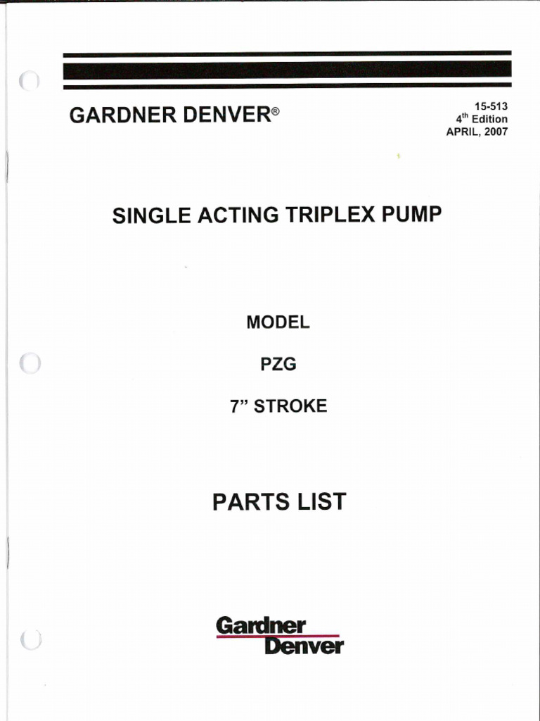 Gardner Denver Single Acting Pump - Parts List | PDF