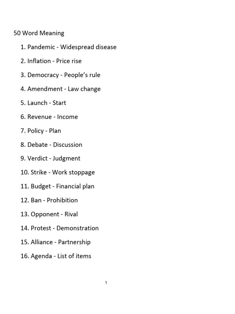 Class 8 English HHW 50 Words | PDF